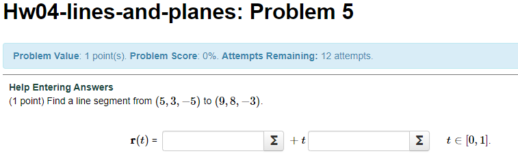 Solved Hw04-lines-and-planes: Problem 5 Problem Value: 1 | Chegg.com
