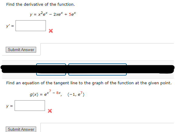 Solved Find the derivative of the function. y=x2ex−2xex+5ex | Chegg.com