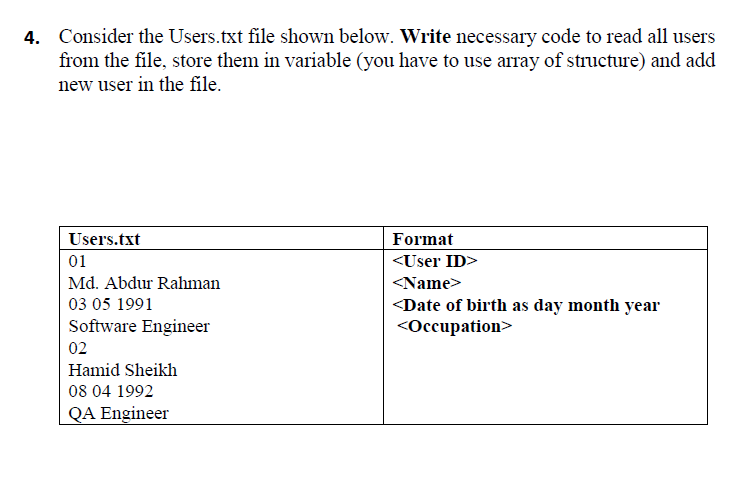 4. Consider the Users.txt file shown below. Write | Chegg.com