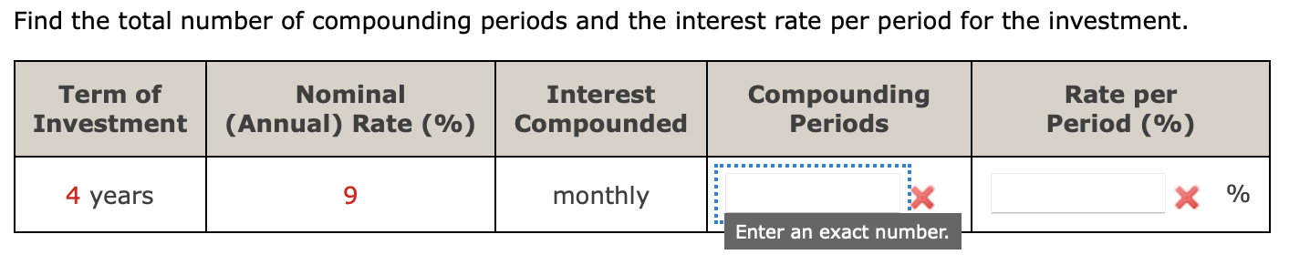Solved Find the total number of compounding periods and the | Chegg.com