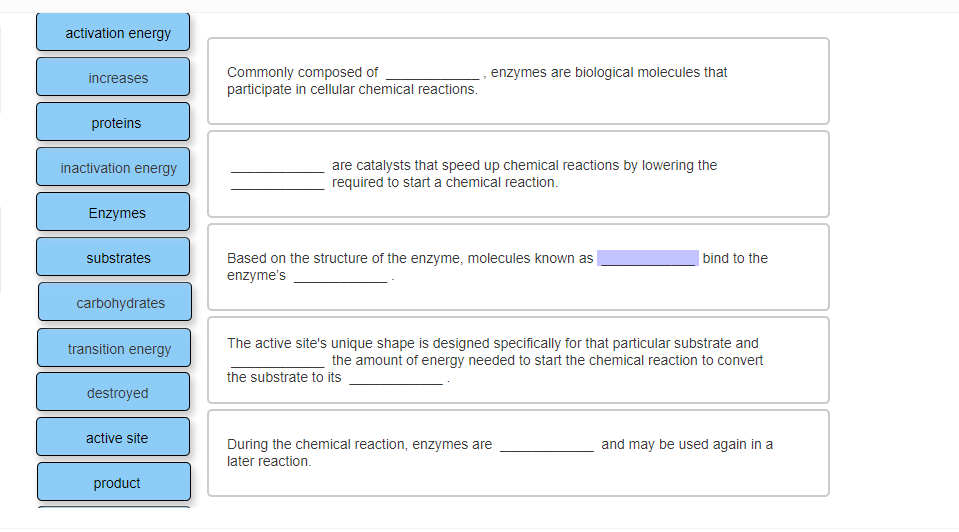 Solved Enzymes and chemical reactions Complete the following | Chegg.com