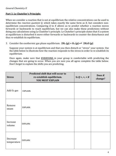 Solved General Chemistry II Part 3. Le Chatelier's | Chegg.com