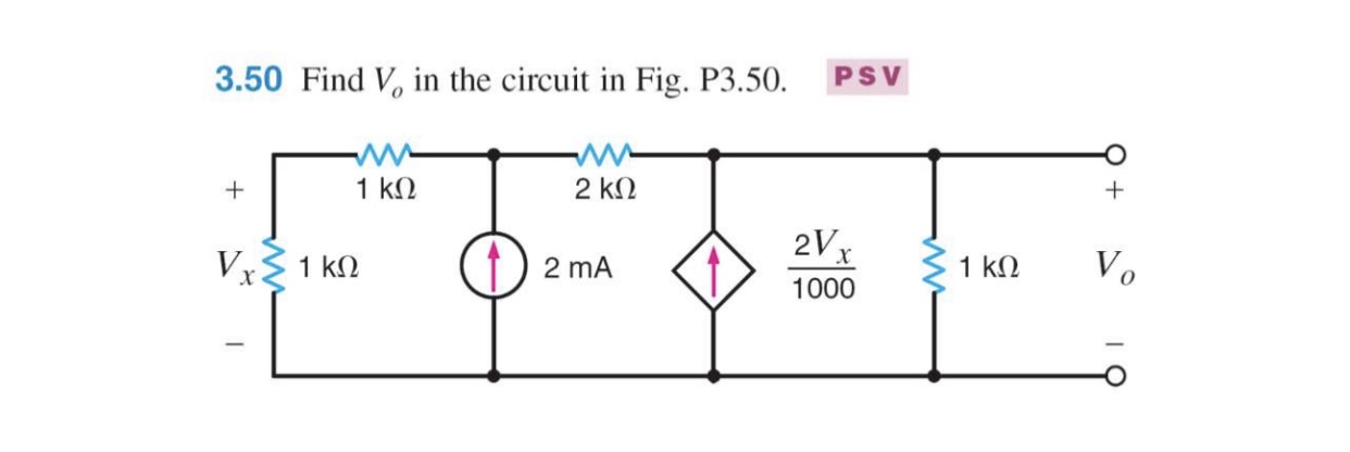 Solved 3.50 ﻿Find Vo ﻿in the circuit in Fig. P3.50. ﻿PS V1 | Chegg.com