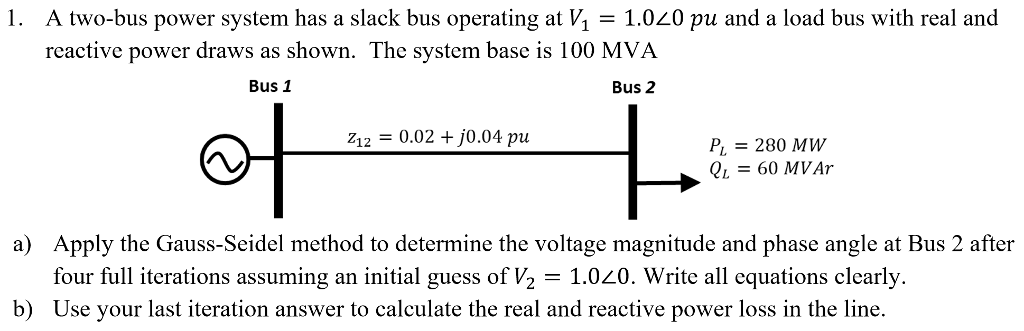 Solved A two-bus power system has a slack bus operating at | Chegg.com