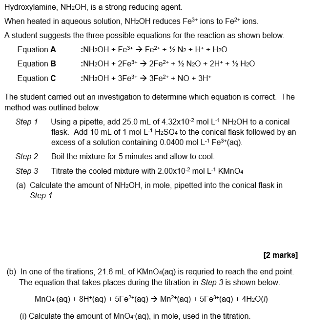 Solved Hydroxylamine, NH2OH, is a strong reducing agent. | Chegg.com