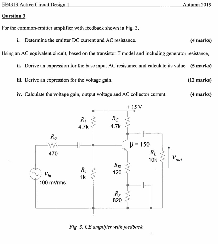 Solved EE4313 ﻿Active Circuit Design 1Autumn 2019Ouestion | Chegg.com