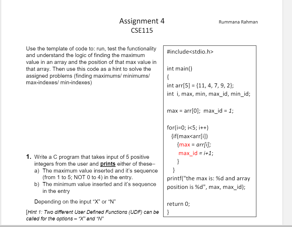 Solved Rummana Rahman Assignment 4 CSE115 #include Use the | Chegg.com