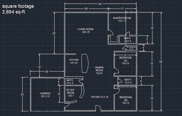 42' square footage 2,694 sq-ft 26' MASTER RDOMM 19X 1 | Chegg.com