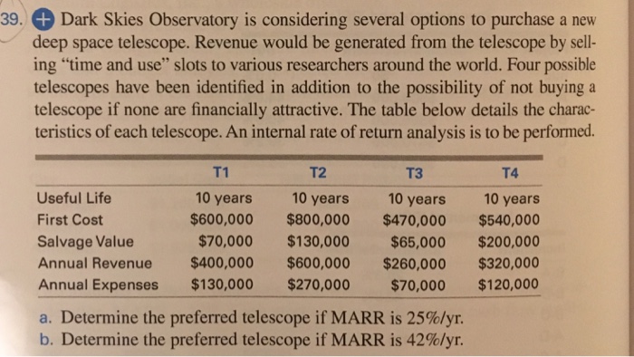 Solved I need to use incremental IRR analysis with MARR as | Chegg.com