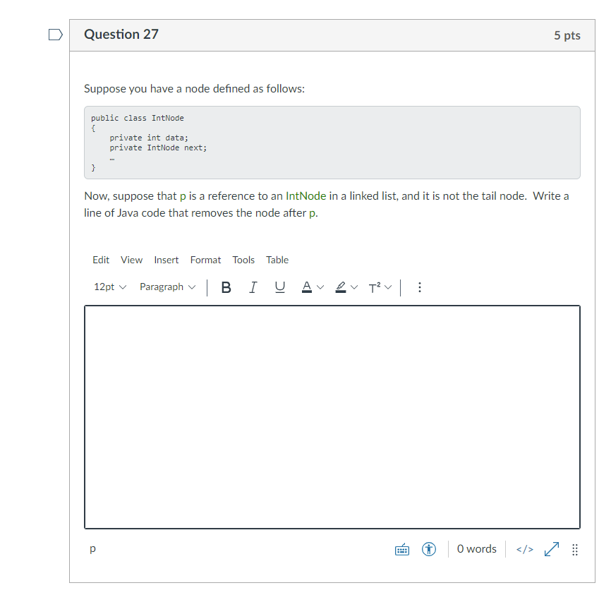Solved Question 27 5 pts Suppose you have a node defined as | Chegg.com | Chegg.com