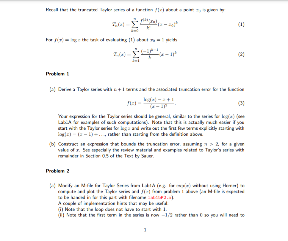 Solved Recall that the truncated Taylor series of a function | Chegg.com