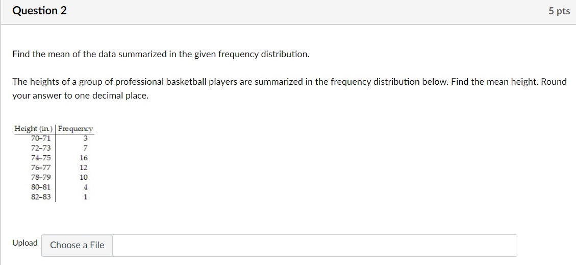 Solved Find the mean of the data summarized in the given | Chegg.com