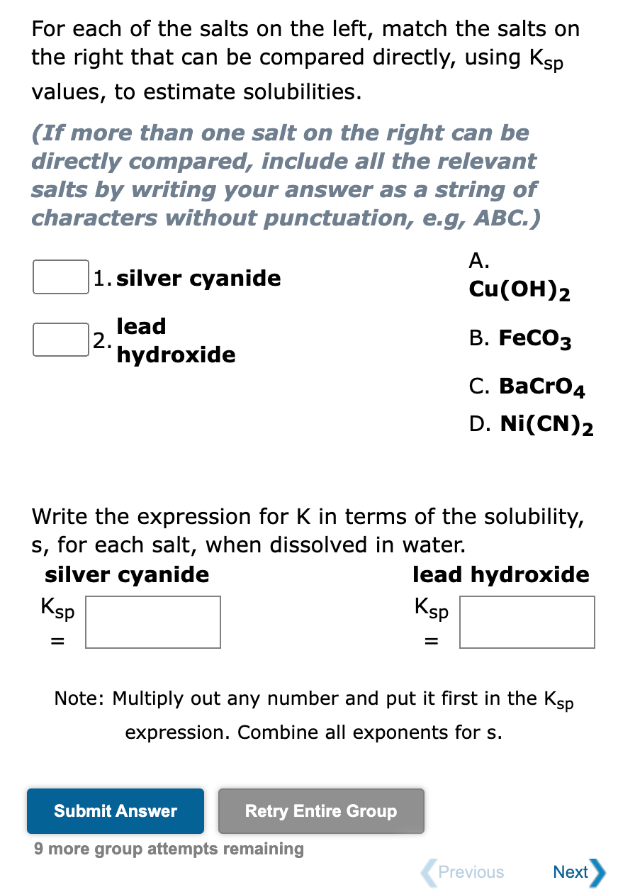 Solved For each of the salts on the left, match the salts on | Chegg.com