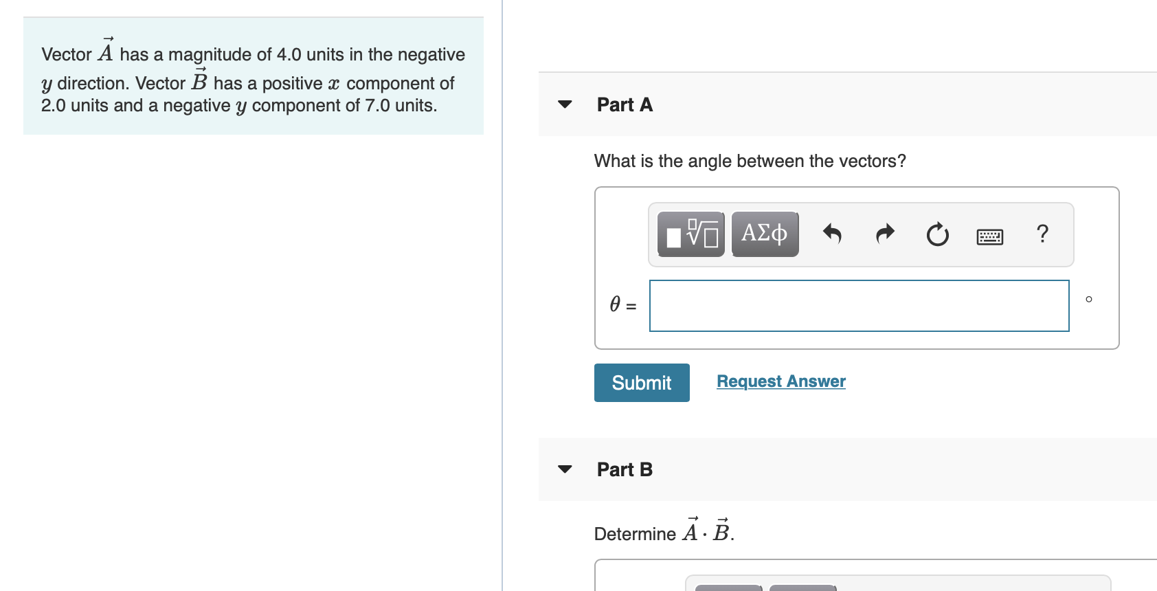Solved Vector A has a magnitude of 4.0 units in the negative | Chegg.com