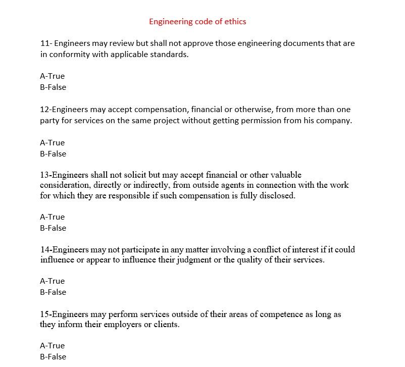 Solved Engineering code of ethics 11- Engineers may review | Chegg.com