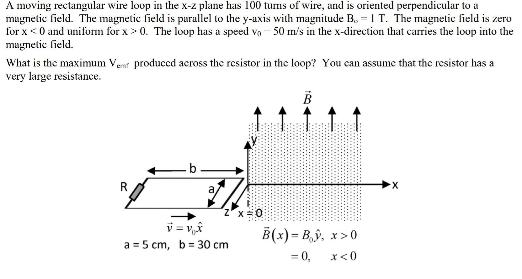 Solved A moving rectangular wire loop in the x-z plane has | Chegg.com