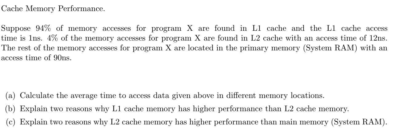 Solved Cache Memory Performance. Suppose 94% of memory | Chegg.com
