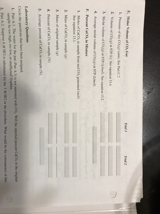 Experiment 13 Report Sheet A Carbonate Analysis: | Chegg.com