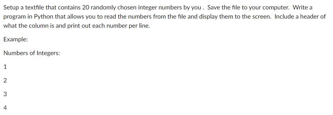 Solved Setup a textfile that contains 20 randomly chosen | Chegg.com