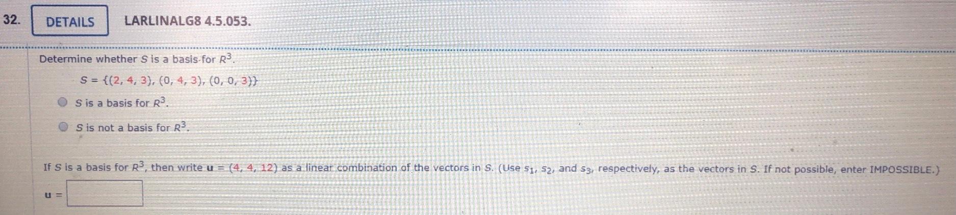 Solved 28. DETAILS LARLINALG8 4.4.017. Determine whether the | Chegg.com