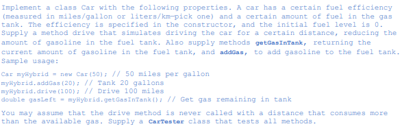 Solved Implement a class car with the following properties. | Chegg.com