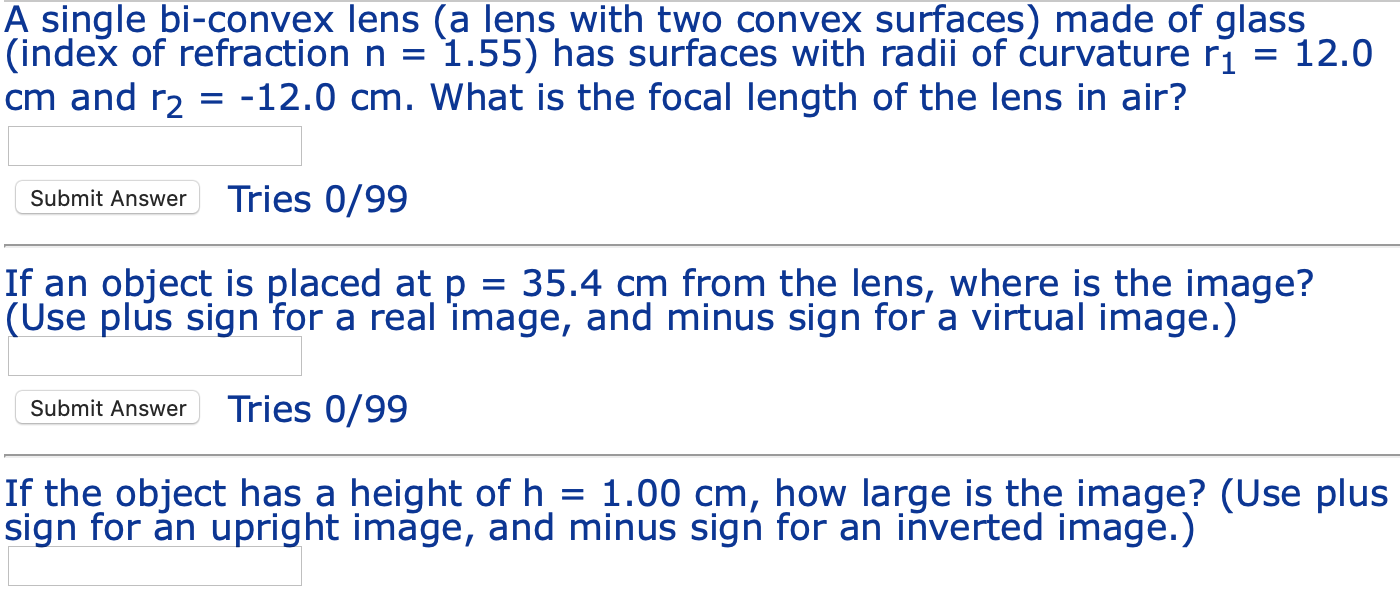 Solved A single bi-convex lens (a lens with two convex | Chegg.com