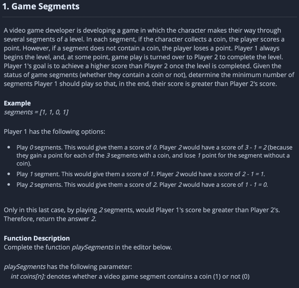 Solved 1. Game Segments A video game developer is developing | Chegg.com