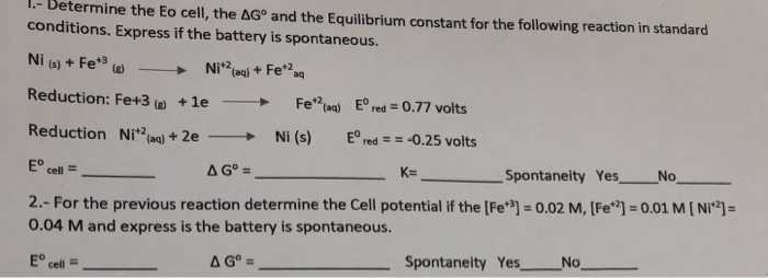 Solved 1.- Determine the Eo cell, the AGo and the | Chegg.com