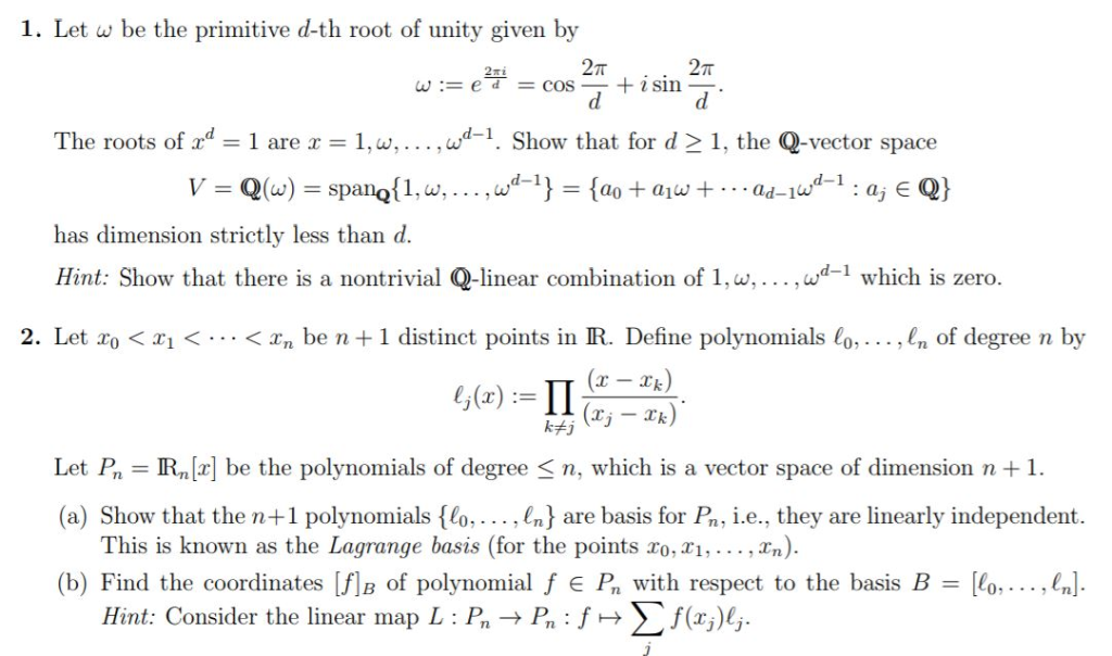 Solved 1. Let w be the primitive d-th root of unity given by | Chegg.com