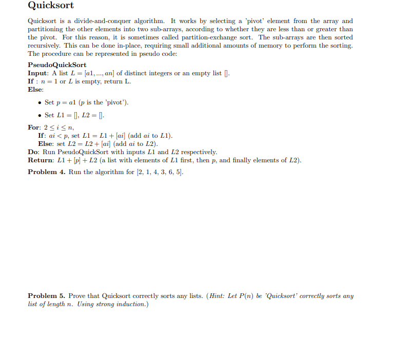 Solved Problem 4. Run the algorithm for [2, 1, 4, 3, 6, | Chegg.com