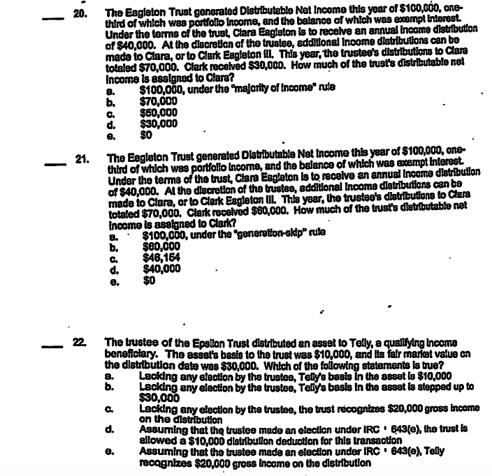 -- 20. . a. d. e. The Eagleton Trust generated | Chegg.com