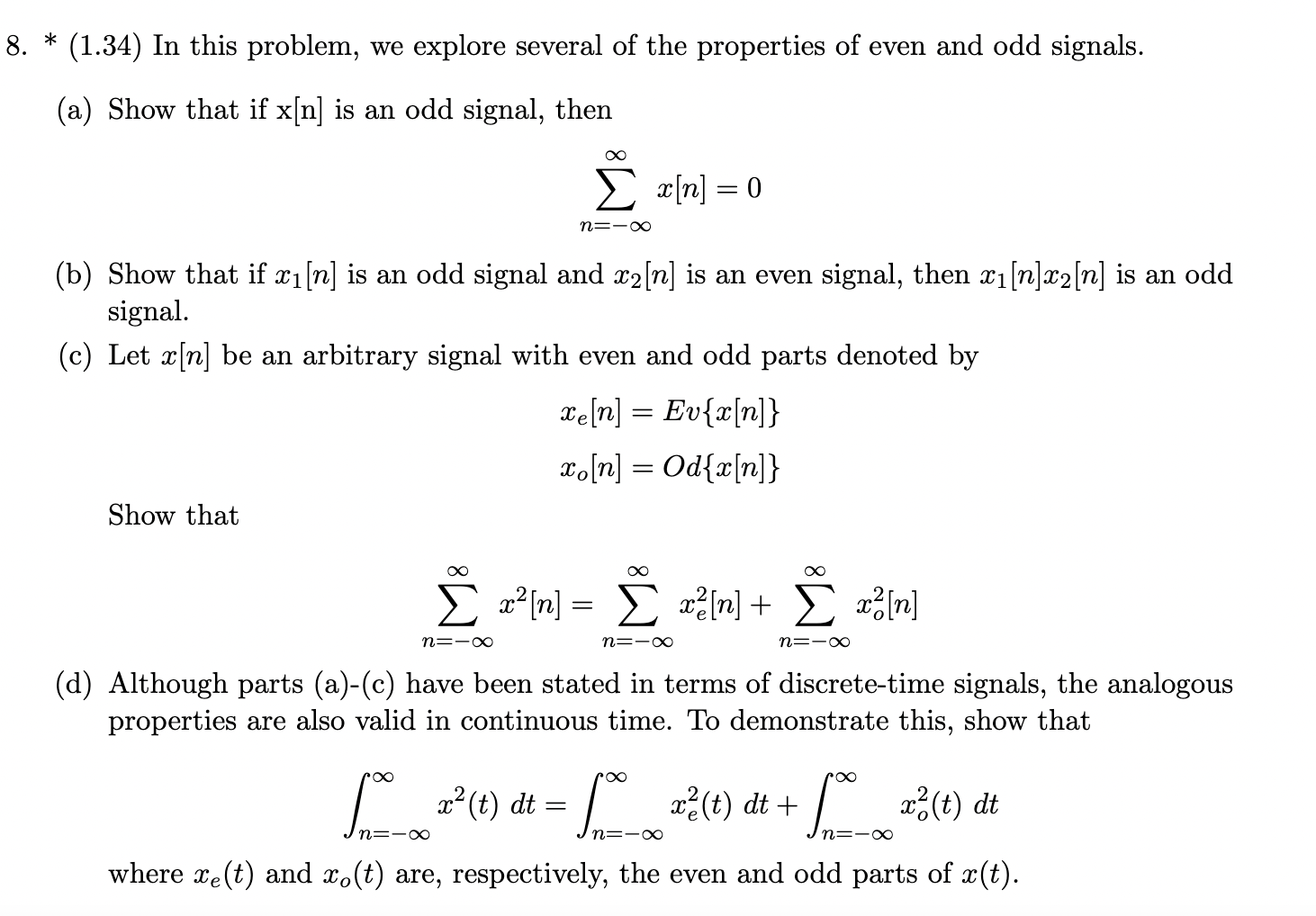 Solved * (1.34) In this problem, we explore several of the | Chegg.com