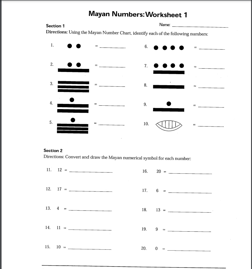 In Section 1 - write the Mayan number as an Arabic | Chegg.com