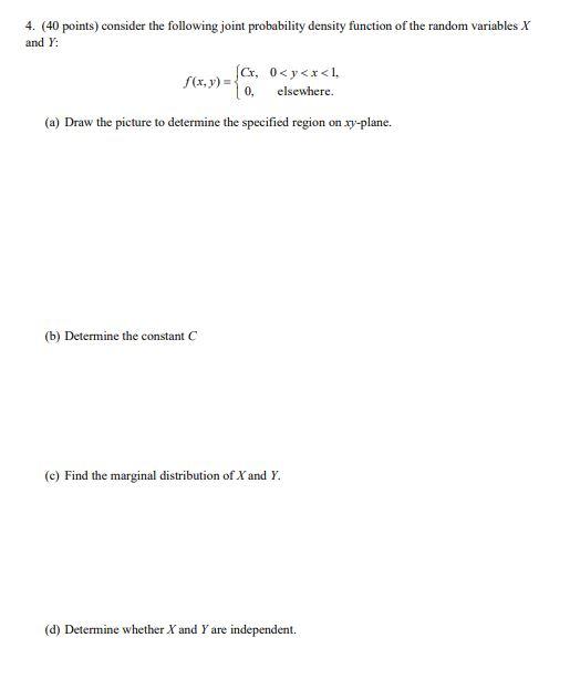 Solved 4. (40 points) consider the following joint | Chegg.com