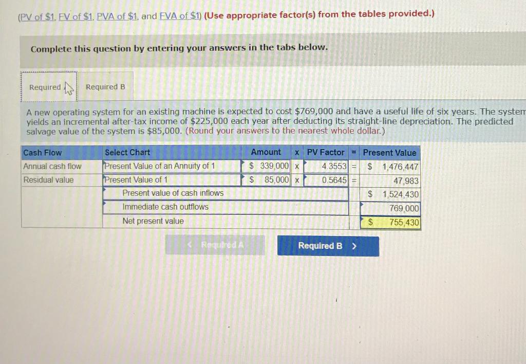 Solved (PV of $1. FV of $1. PVA of $1. and FVA of $1) (Use | Chegg.com