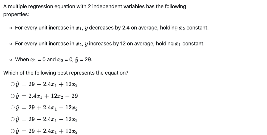 Solved A multiple regression equation with 2 independent | Chegg.com