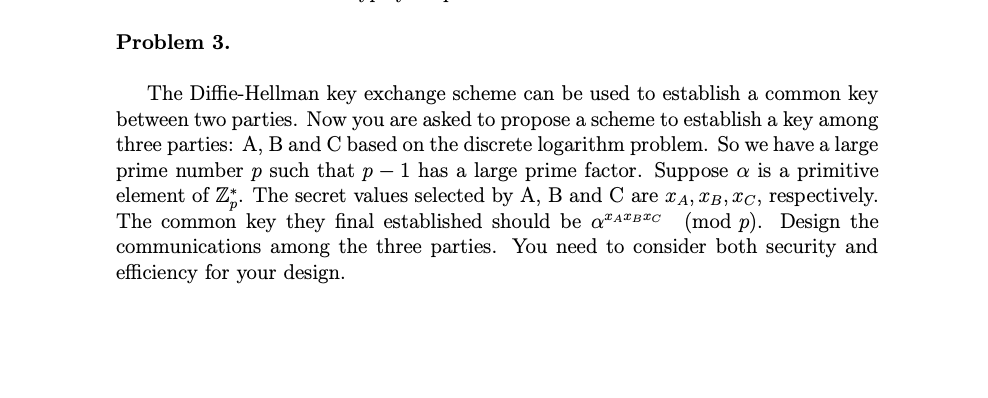 Solved Problem 3. The Diffie-Hellman key exchange scheme can | Chegg.com