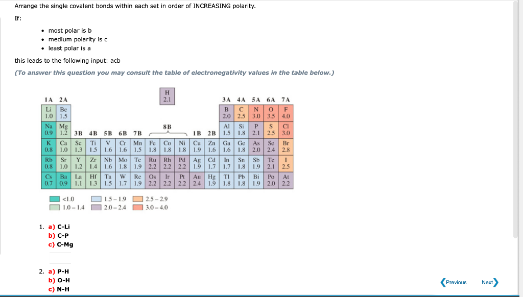 Solved Arrange the single covalent bonds within each set in | Chegg.com
