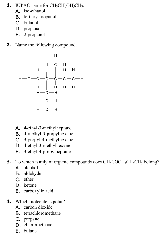Solved 1. IUPAC name for CH2CH(OH)CH3. A. iso-ethanol B. | Chegg.com
