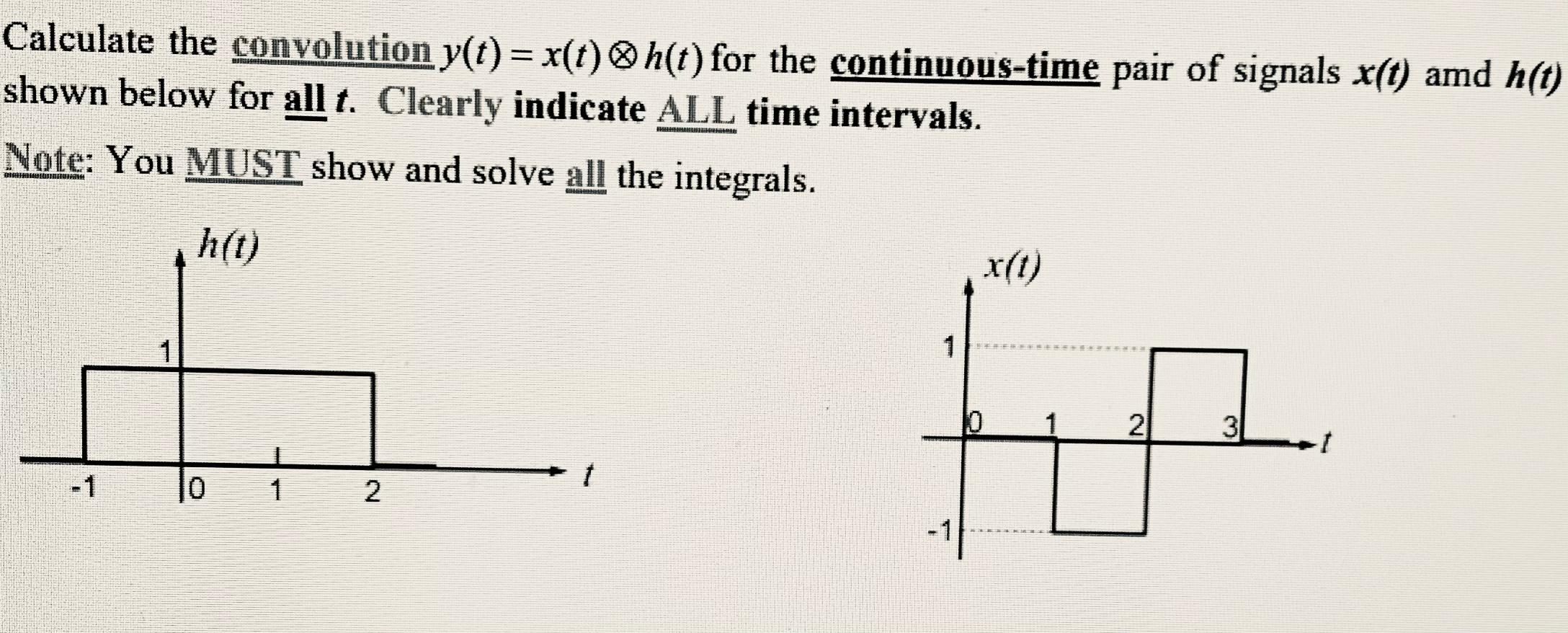 Solved Calculate the convolution y(t) = x(t)h(t) for the | Chegg.com