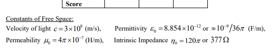Solved Constants of Free Space: Velocity of light c=3×108( | Chegg.com
