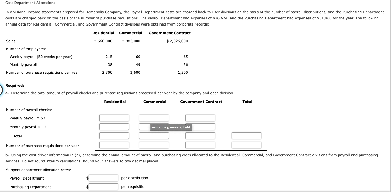 Solved Cost Department Allocations In divisional income | Chegg.com