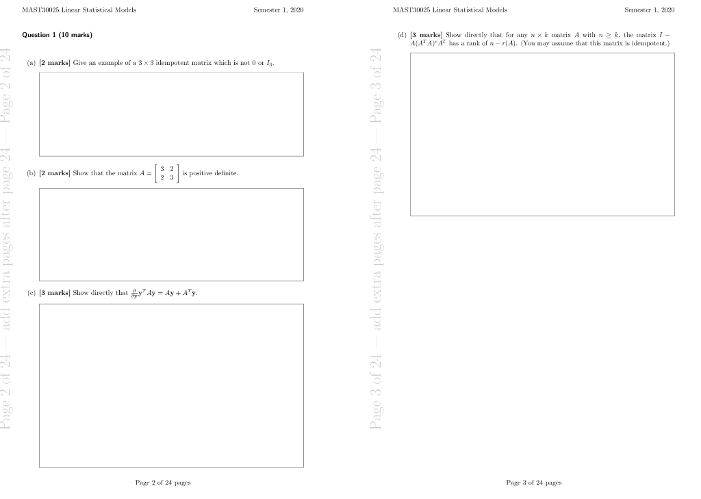 MAST30025 Linear Statistical Models Semester 1, 2020 | Chegg.com