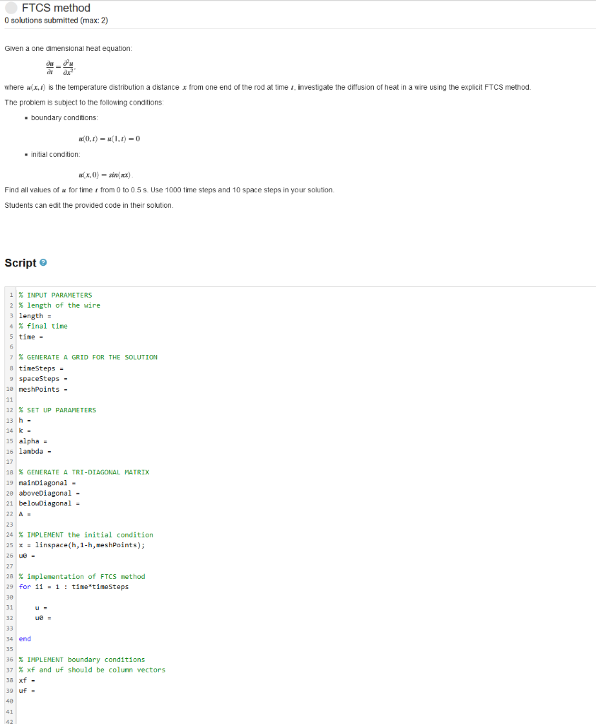 Given a one dimensional heat equation: ∂t∂u=∂x2∂2u | Chegg.com