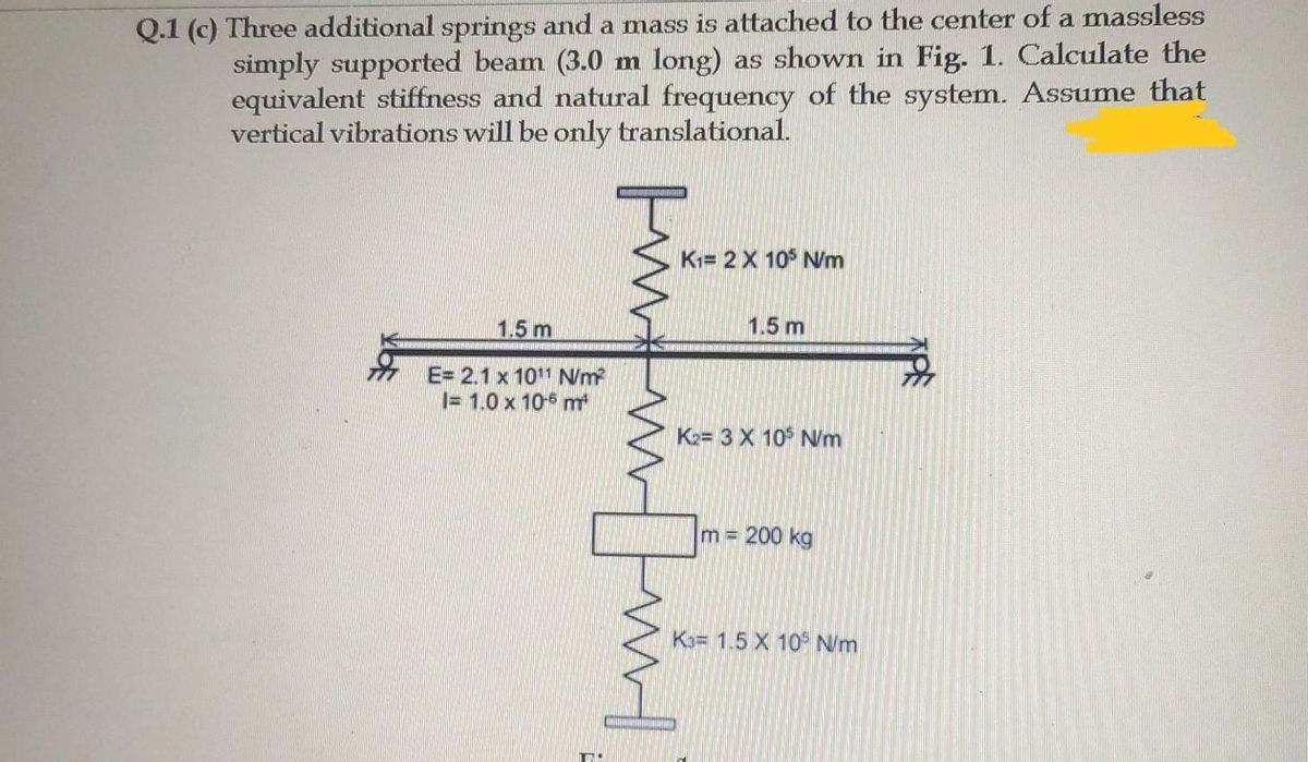Solved Q.1(c) Three additional springs and a mass is | Chegg.com