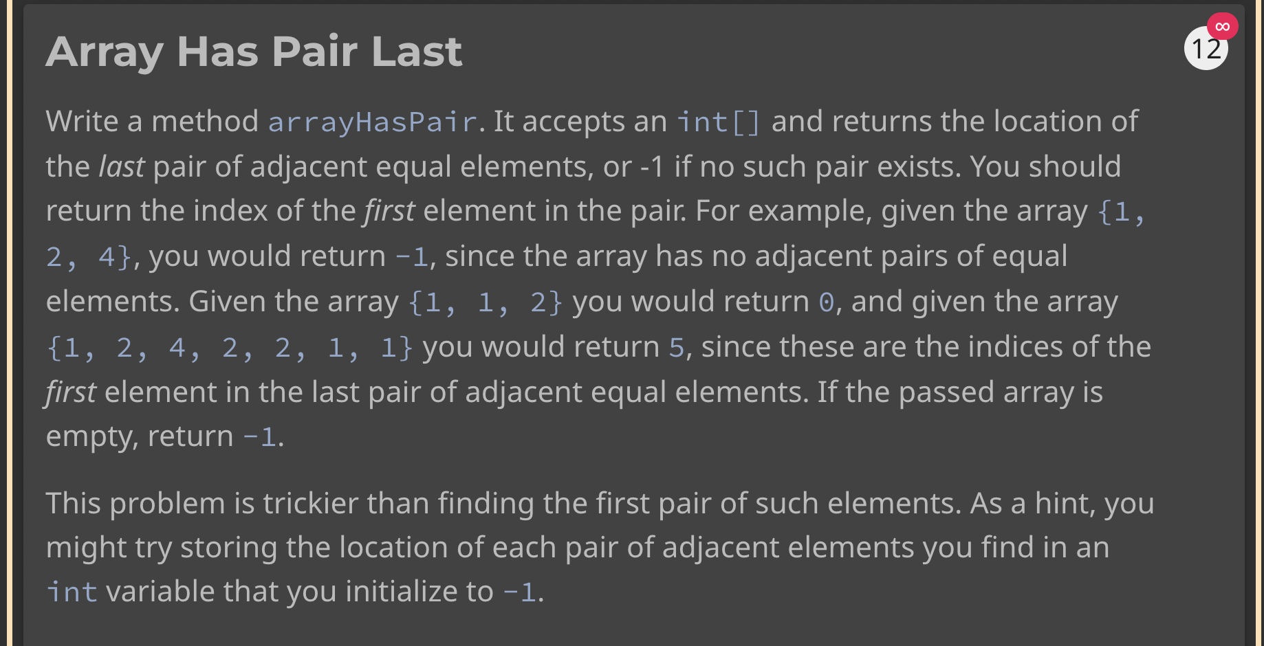 Solved Array Has Pair Last Write a method arrayHasPair. It | Chegg.com