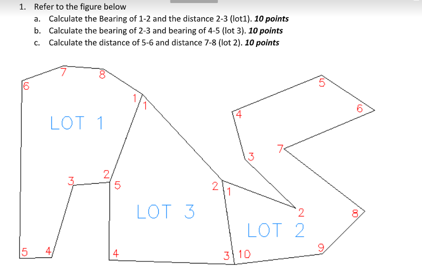 LOT 1 LOT 2 LOT 3 LINES DISTANCE BEARING LINES | Chegg.com