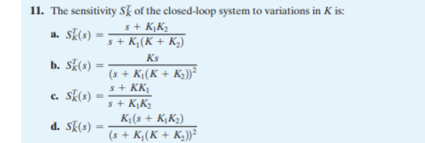 The sensitivity SKK of ﻿the closed-loop system to | Chegg.com