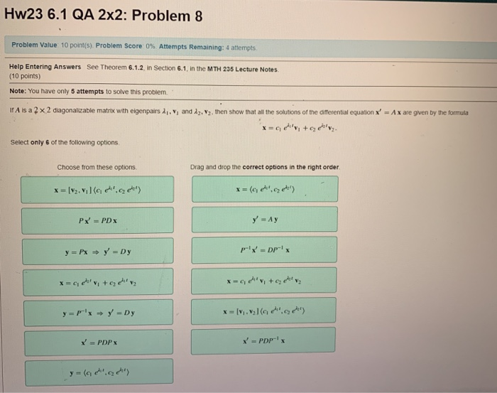 Solved Hw23 6.1 QA 2x2: Problem 8 Problem value 10 points) | Chegg.com