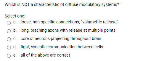Solved Which is NOT a characteristic of diffuse modulatory | Chegg.com